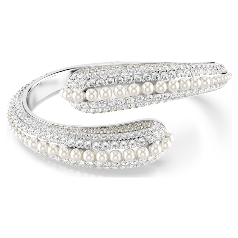 Bracciale rigido Sublima, Crystal Pearl, Taglio Round, Bianco, Placcato ...