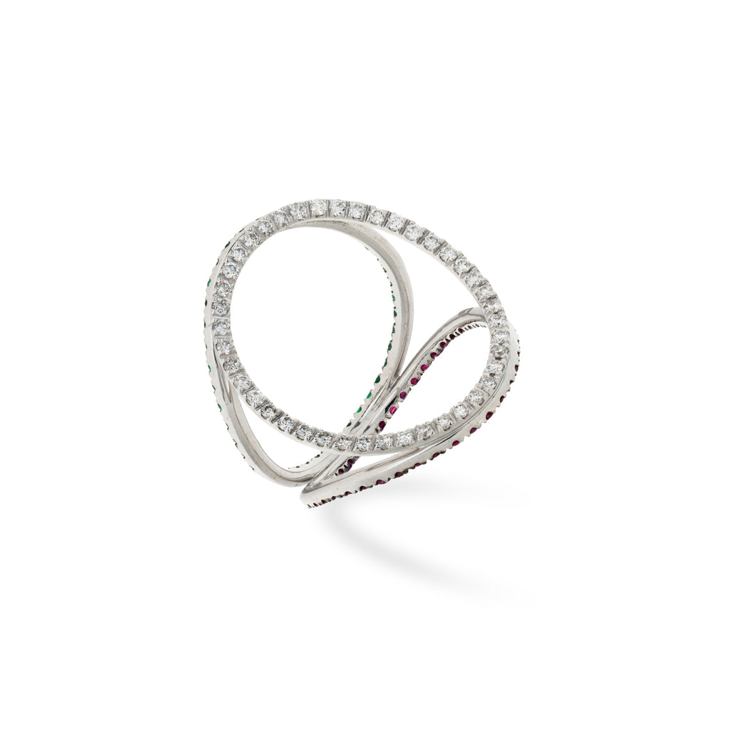 Anello Fabiani in oro bianco con diamanti, rubini e smeraldi – Fabiani ...