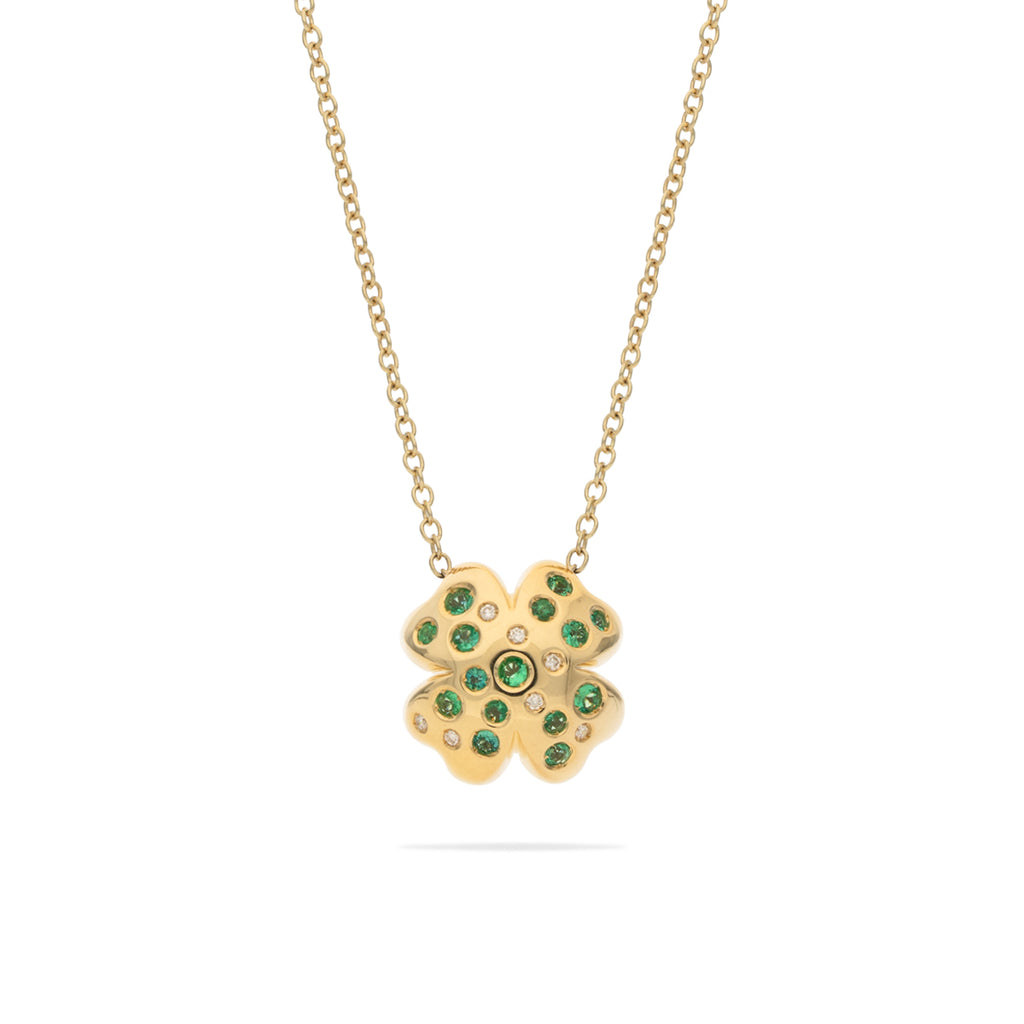 Fabiani 18Kt yellow gold clover necklace with emeralds and diamonds ...