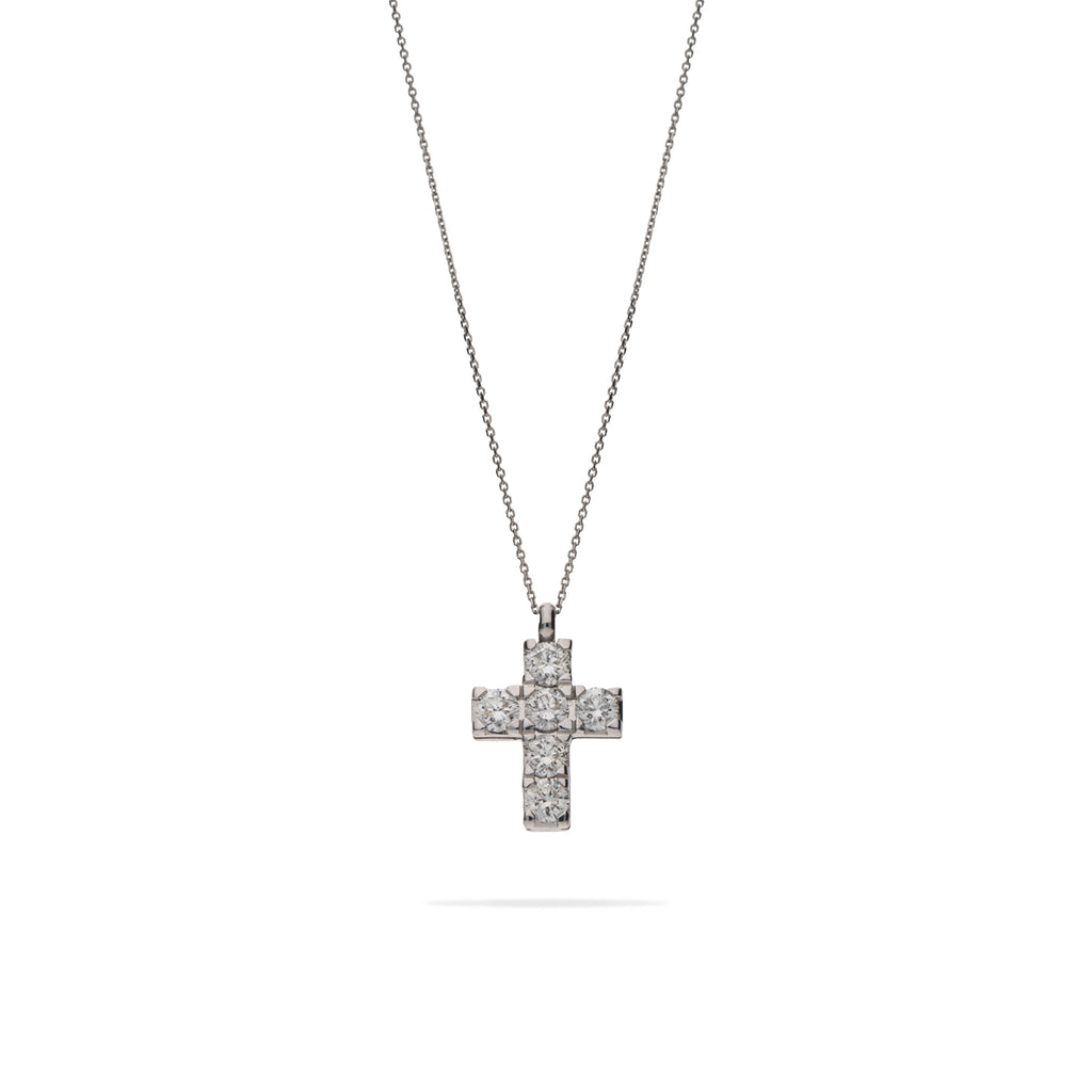 Collana Fabiani in oro bianco 18Kt con croce e diamanti piquet ...