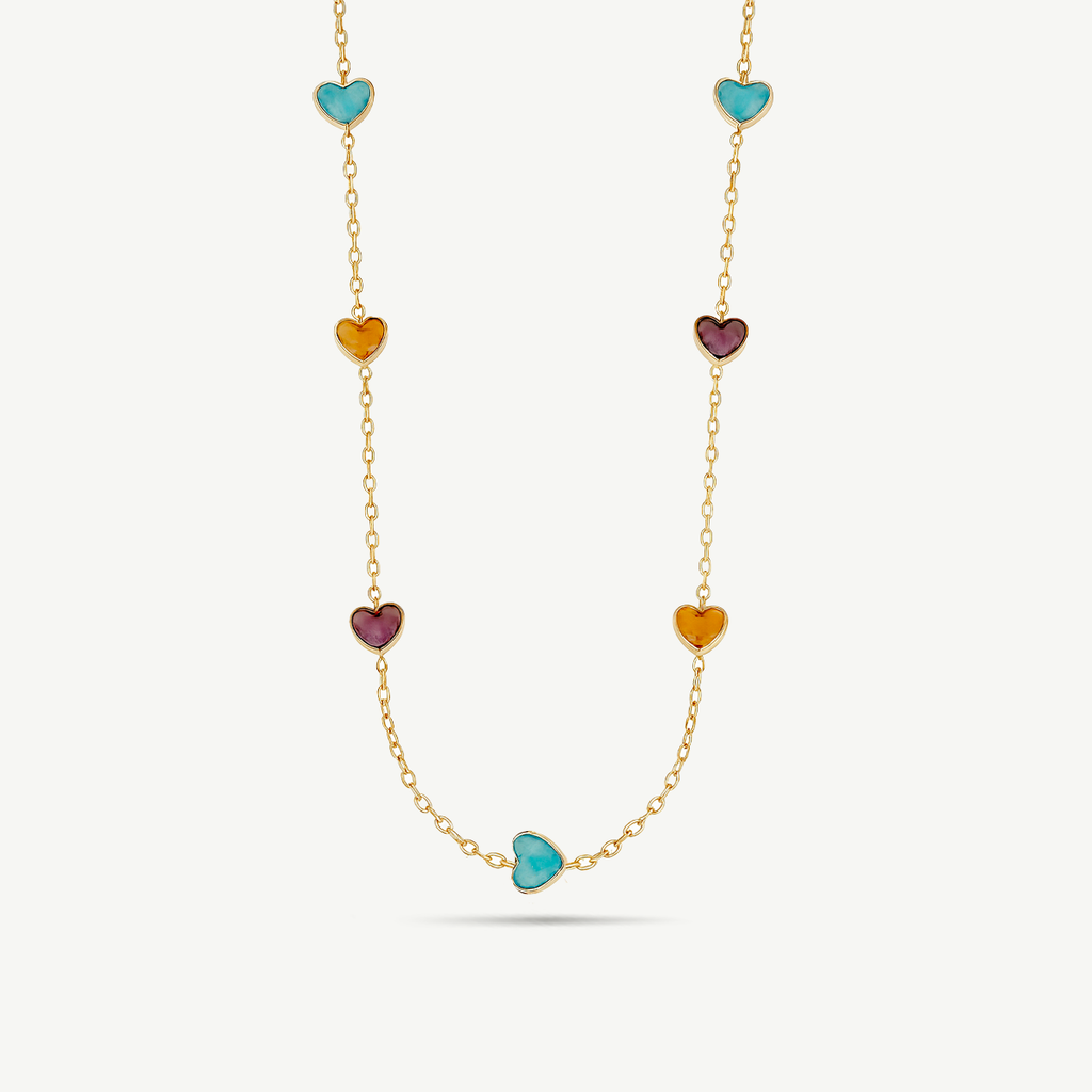 Collana Fabiani in oro giallo 9Kt con zirconi a cuore - Fabiani Gioiellerie