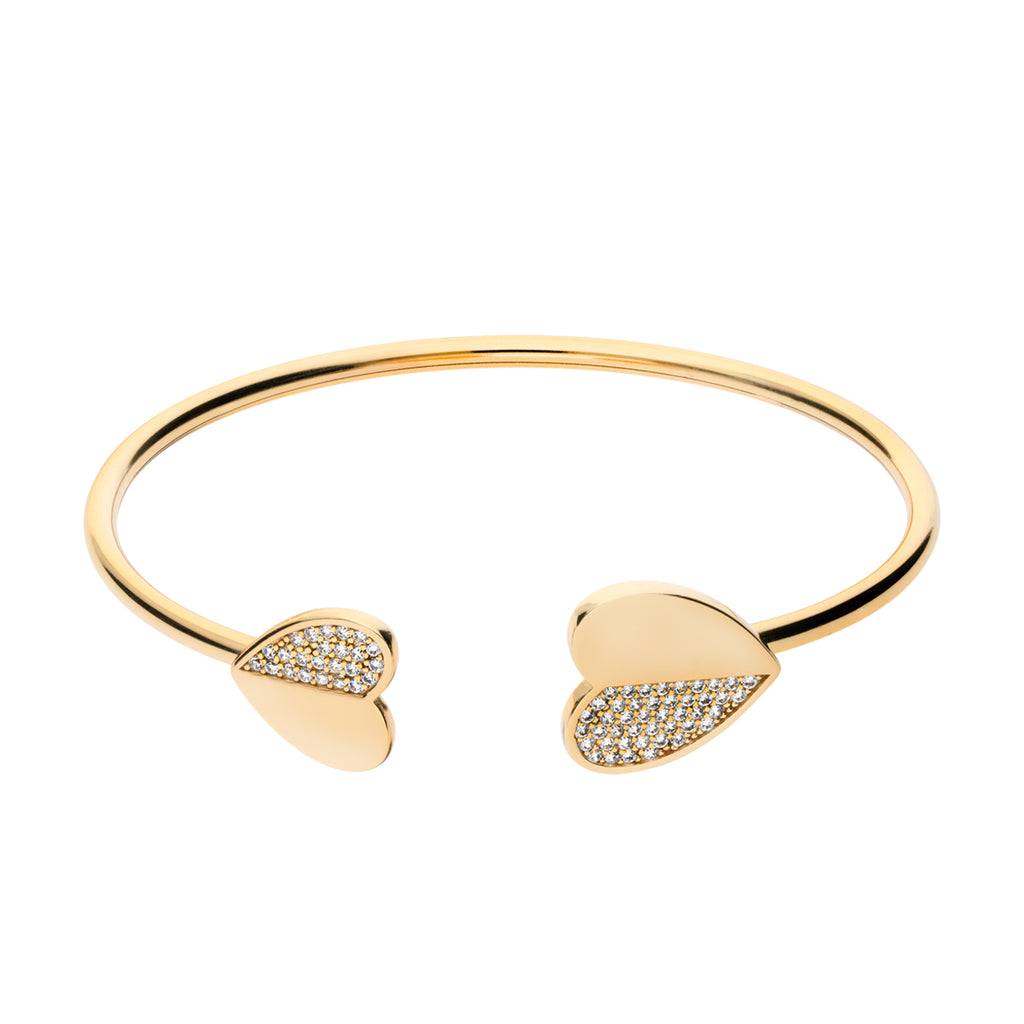 Bracciale Fabiani rigido in argento dorato con cuori e zirconi ...